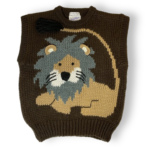 Vintage | Jackets & Coats | Vintage Hand Knit Lion Sweater Vest | Poshmark